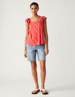 Pure Cotton Printed Ruffle Vest