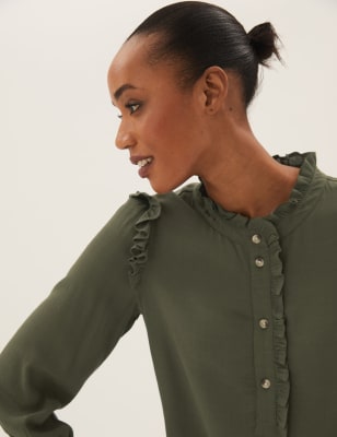 Frill Neck Regular Fit Ruffle Blouse