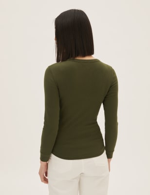 Cotton Rich Ribbed Long Sleeve Top