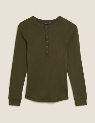 Cotton Rich Ribbed Long Sleeve Top