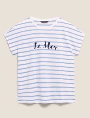 La Mer Slogan Striped Crew Neck T-Shirt | M&S Collection | M&S
