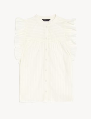 Pure Cotton High Neck Ruffle Blouse