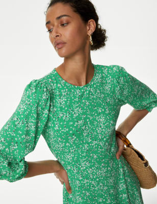 Printed Jersey Round Neck Mini Skater Dress | M&S US