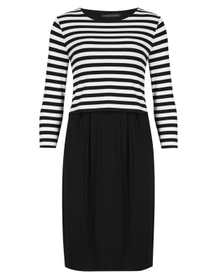 Striped Bodice Double Layer Shift Dress | M&S Collection | M&S