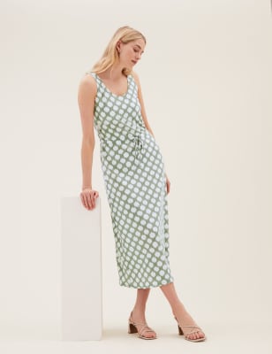 Linen Rich Printed Midaxi Waisted Dress