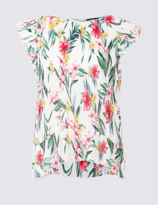 Floral Print Plisse Cap Sleeve Shell Top | Limited Edition | M&S