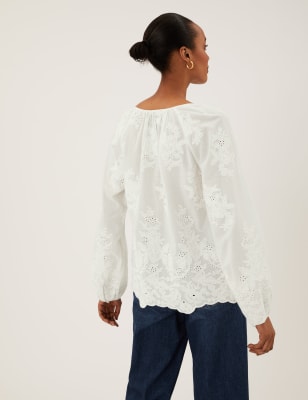 Pure Cotton Embroidered Long Sleeve Blouse