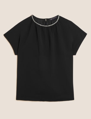 Embellished Round Neck Short Sleeve Top