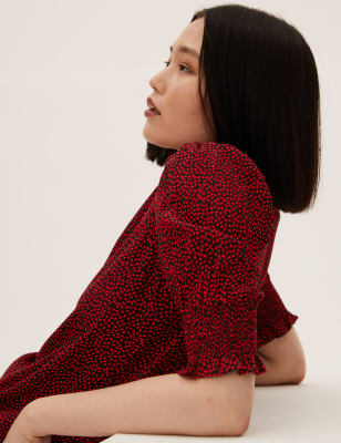 Printed High Neck Short Sleeve Blouse