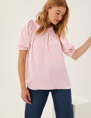 Round Neck Short Sleeve Blouse
