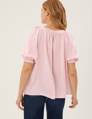 Round Neck Short Sleeve Blouse