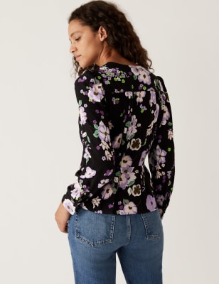 Floral Print V Neck Blouse
