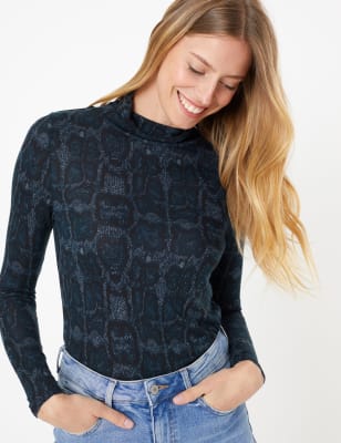 Animal Print Turtle Neck Fitted Top