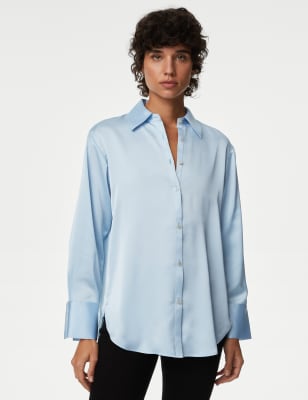 Satin Collared Longline Oversized Shirt