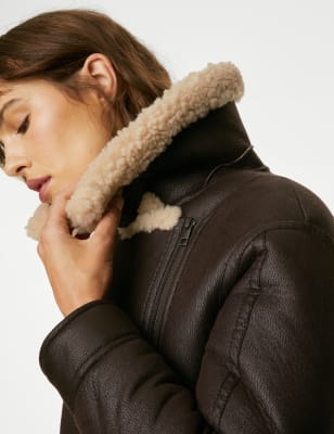 Faux Shearling Borg Lined Aviator Jacket