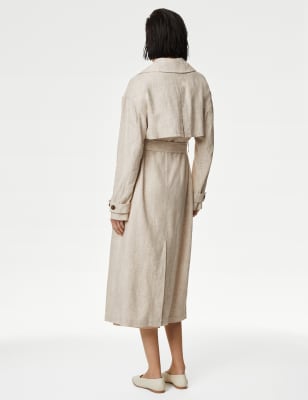Linen Blend Longline Trench Coat