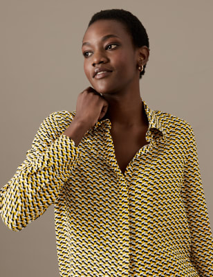 Chain Print Collared Long Sleeve Shirt