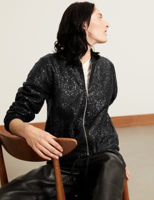 Sequin Relaxed Bomber Jacket