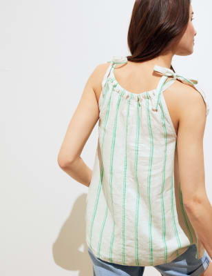 Pure Linen Striped Sleeveless Cami Top