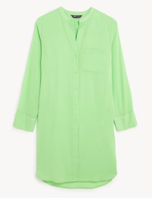 Pure Cotton Collarless Beach Cover Up Shirt