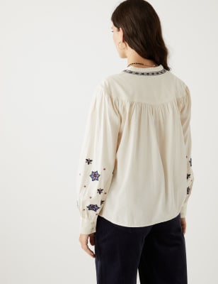 Pure Cotton Embroidered Long Sleeve Blouse