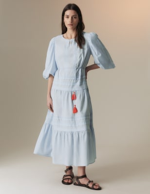 Pure Cotton Pintuck Midaxi Tiered Dress