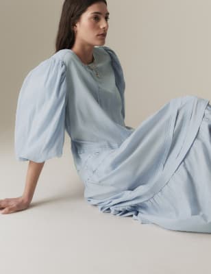 Pure Cotton Pintuck Midaxi Tiered Dress