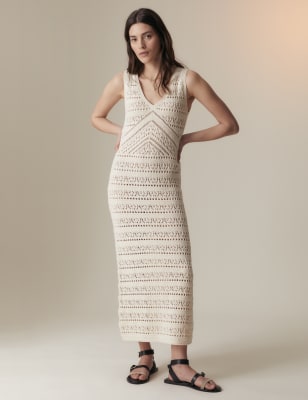 Pure Cotton Textured Midi Knitted Dress