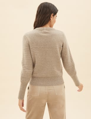 Textured Button Detail Jumper with Wool