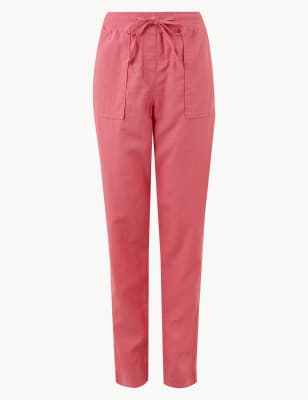 Linen Blend Tapered Leg Peg Trousers