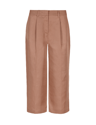 Linen Blend Pleated Wide Leg Culottes Mands Collection Mands