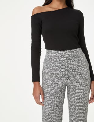 Cotton Rich Geometric Slim Fit Cropped Trousers | M&S AU