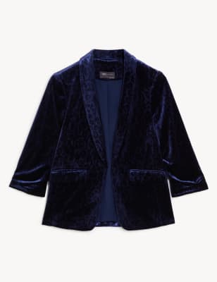 Velvet Animal Print Ruched Sleeve Blazer