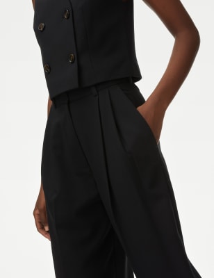 Pleat Front Relaxed Wide Leg Trousers
