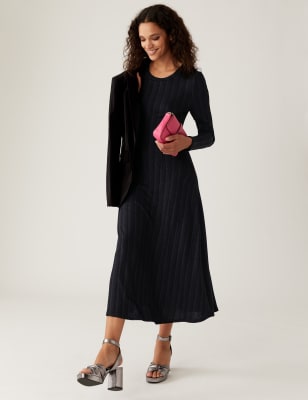 Jersey Ribbed Sparkly Midi Column Dress