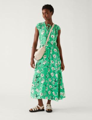 Floral Tie Neck Midaxi Waisted Dress | M&S NZ