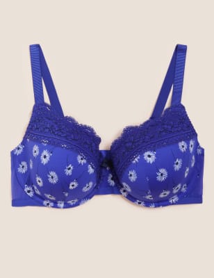 Printed Lace Trim Wired Full Cup Bra A-E