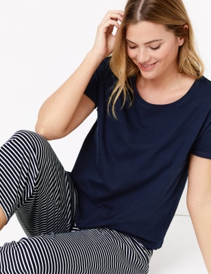 Pure Cotton Striped Cropped Pyjama Set