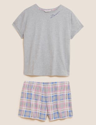 Cotton Rich Checked Short Pyjama Set