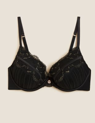 Pleat & Lace Wired Plunge Bra A-E | Rosie | M&S