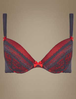 Lucy Lace & Fishnet Padded Plunge Bra DD-GG | Limited Collection | M&S