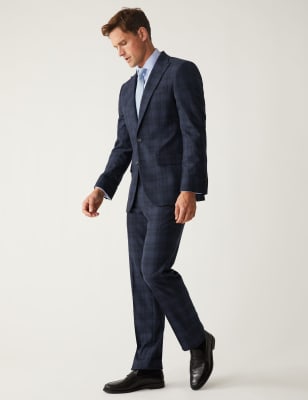 Regular Fit Check Suit Jacket with Stretch