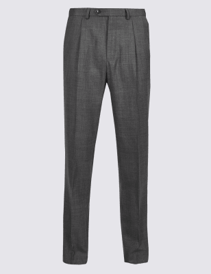 Tailored Wool Blend Single Pleated Trousers | M&S Collection | M&S