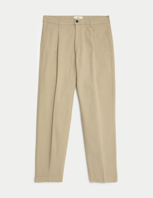 Regular Fit Single Pleat Stretch Chinos