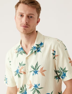 Linen Rich Floral Cuban Collar Shirt