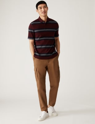 Pure Cotton Double Knit Striped Polo Shirt