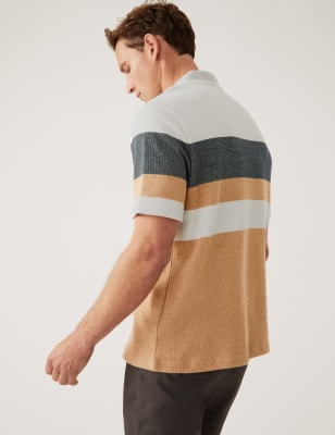 Pure Cotton Double Knit Striped Polo Shirt