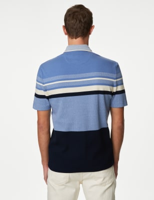 Pure Cotton Double Knit Striped Polo Shirt