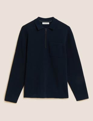 Premium Cotton Zip Neck Knitted Polo Shirt