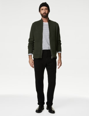 Cotton Blend Ribbed Zip Up Knitted Jacket